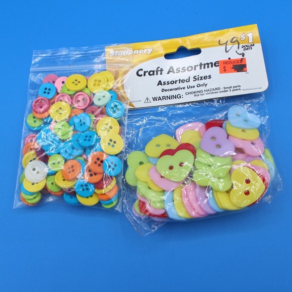 Office | Lot Of Plastic Craft Buttons Multicolor Hearts Circles ...